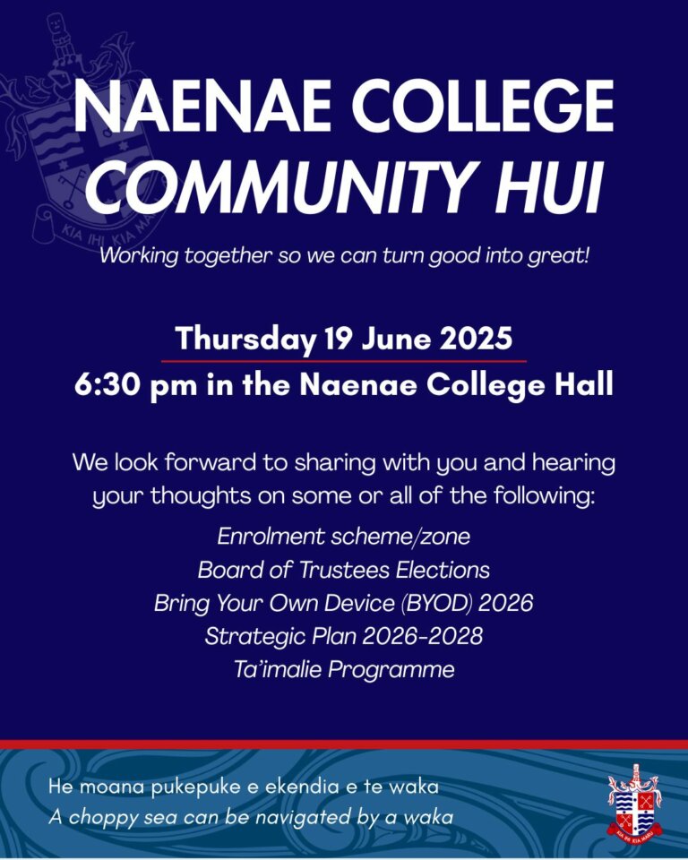 Community Hui Thursday 19 June 6:30pm - Naenae College